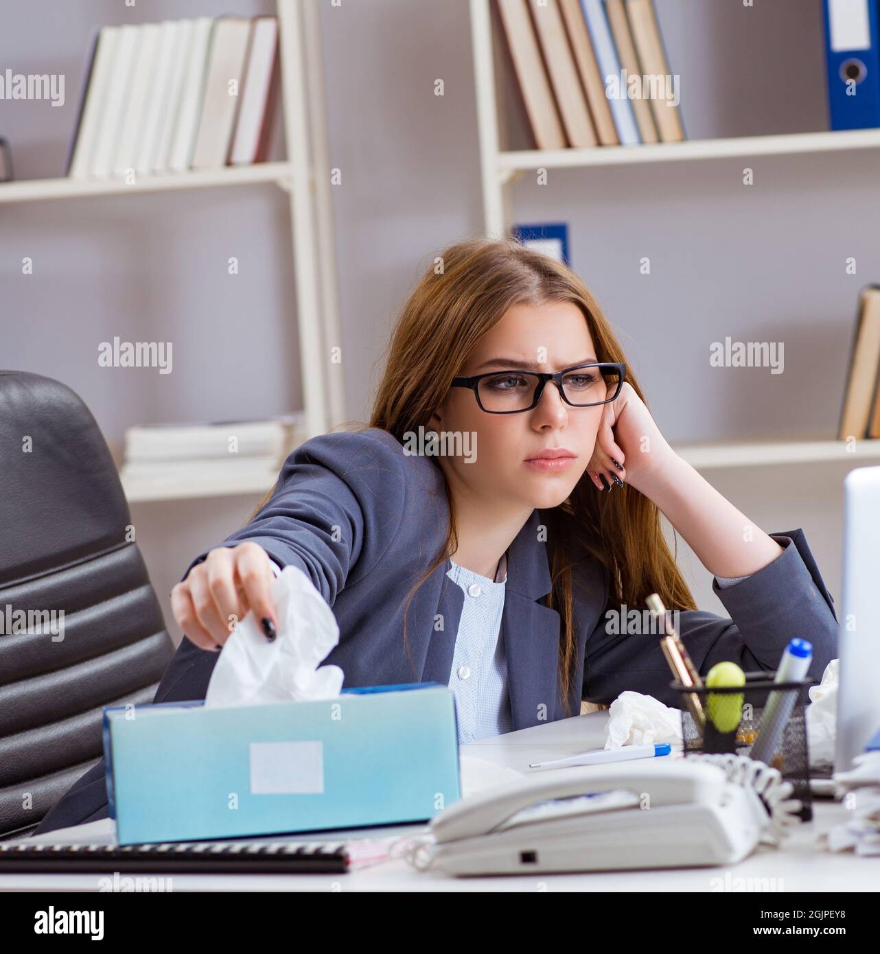 The businesswoman employee sick in the office Stock Photo - Alamy