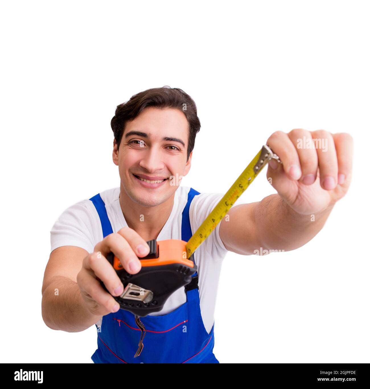 The man with tape measure isolated on white Stock Photo - Alamy