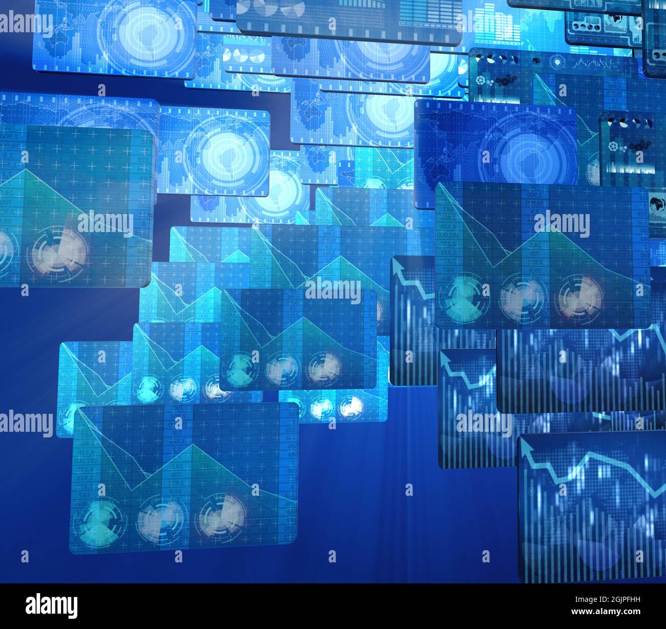 The many screen monitors with charts and graphs Stock Photo - Alamy