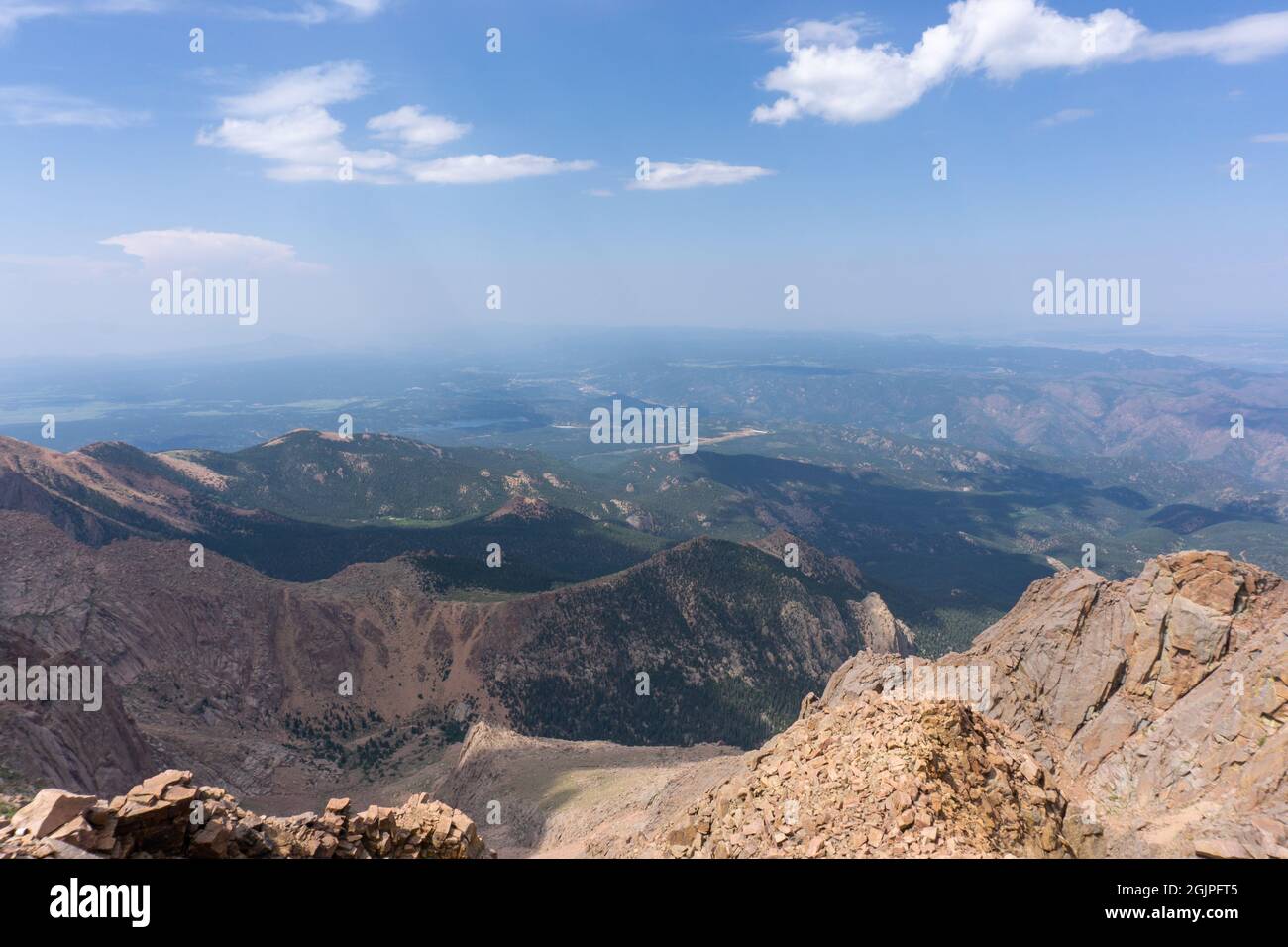 Beautiful view of the rocky mountains from the top of Pikes peak in ...