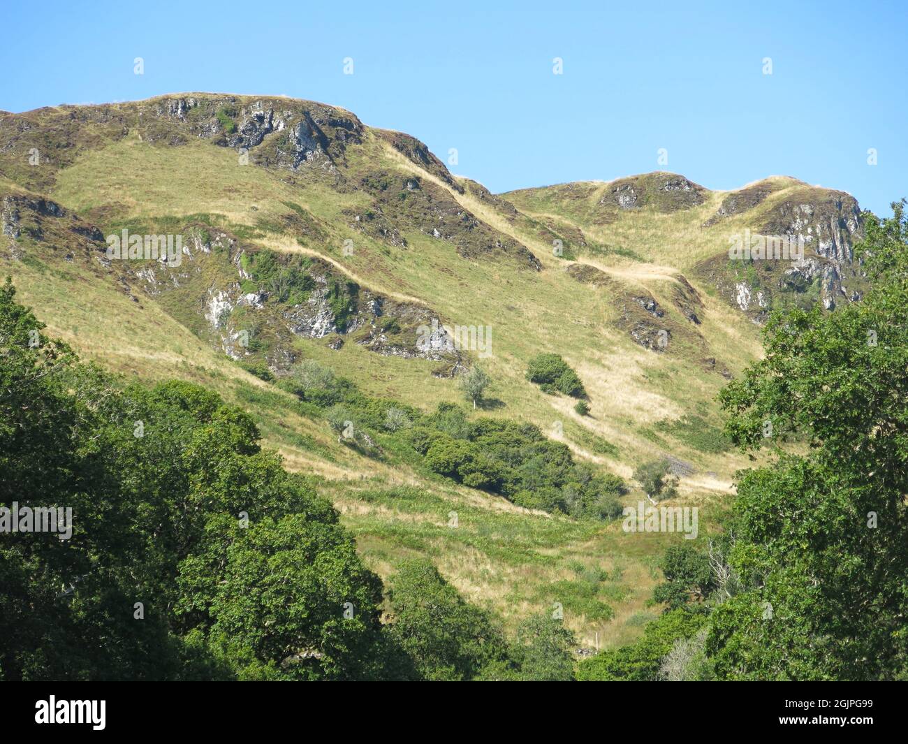 Scottish scenery on a summer's day: craggy mountain landscape & trees ...