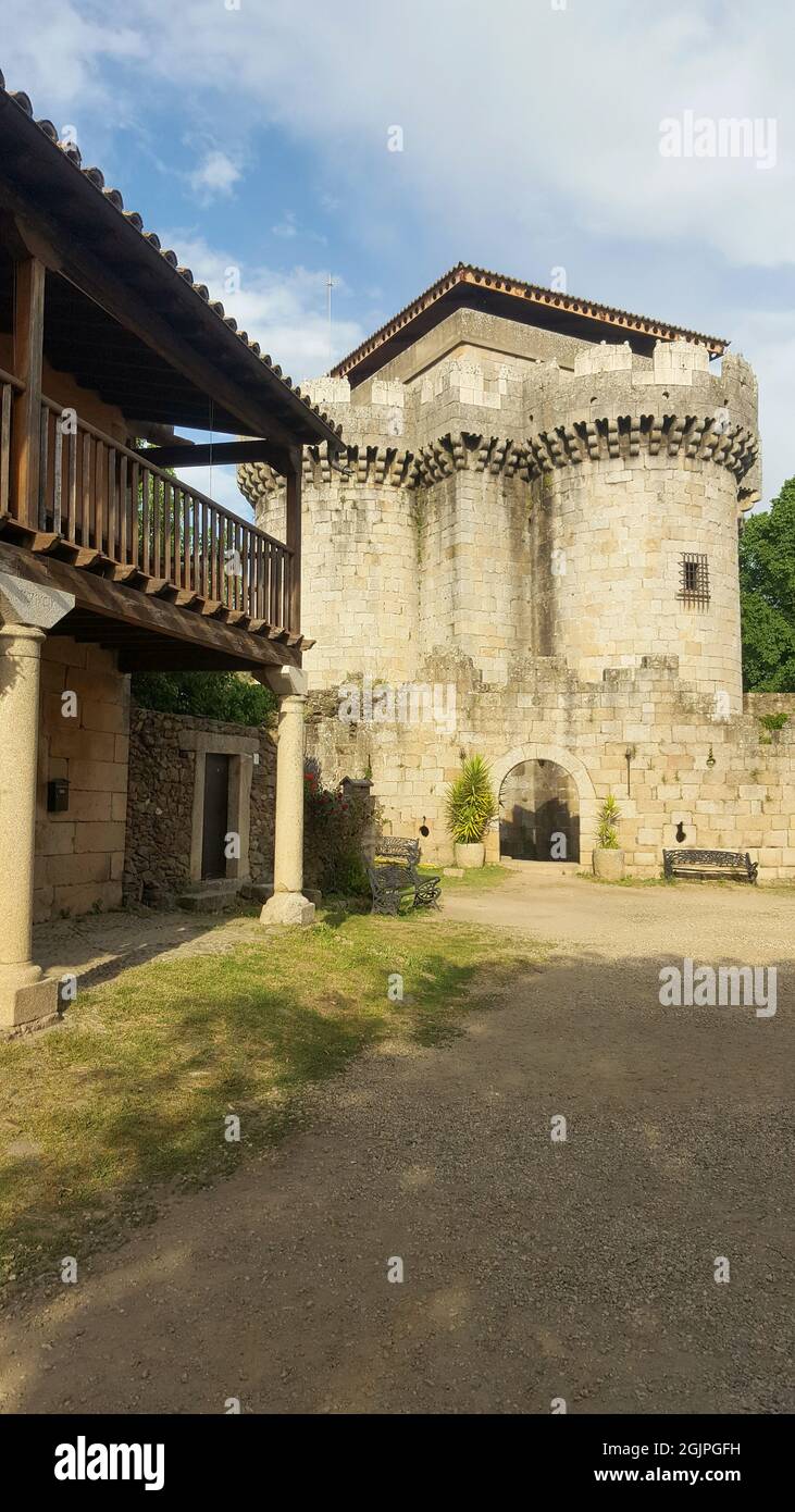 Castle tower of the abandoned town in Granadilla, Caceres Stock Photo ...