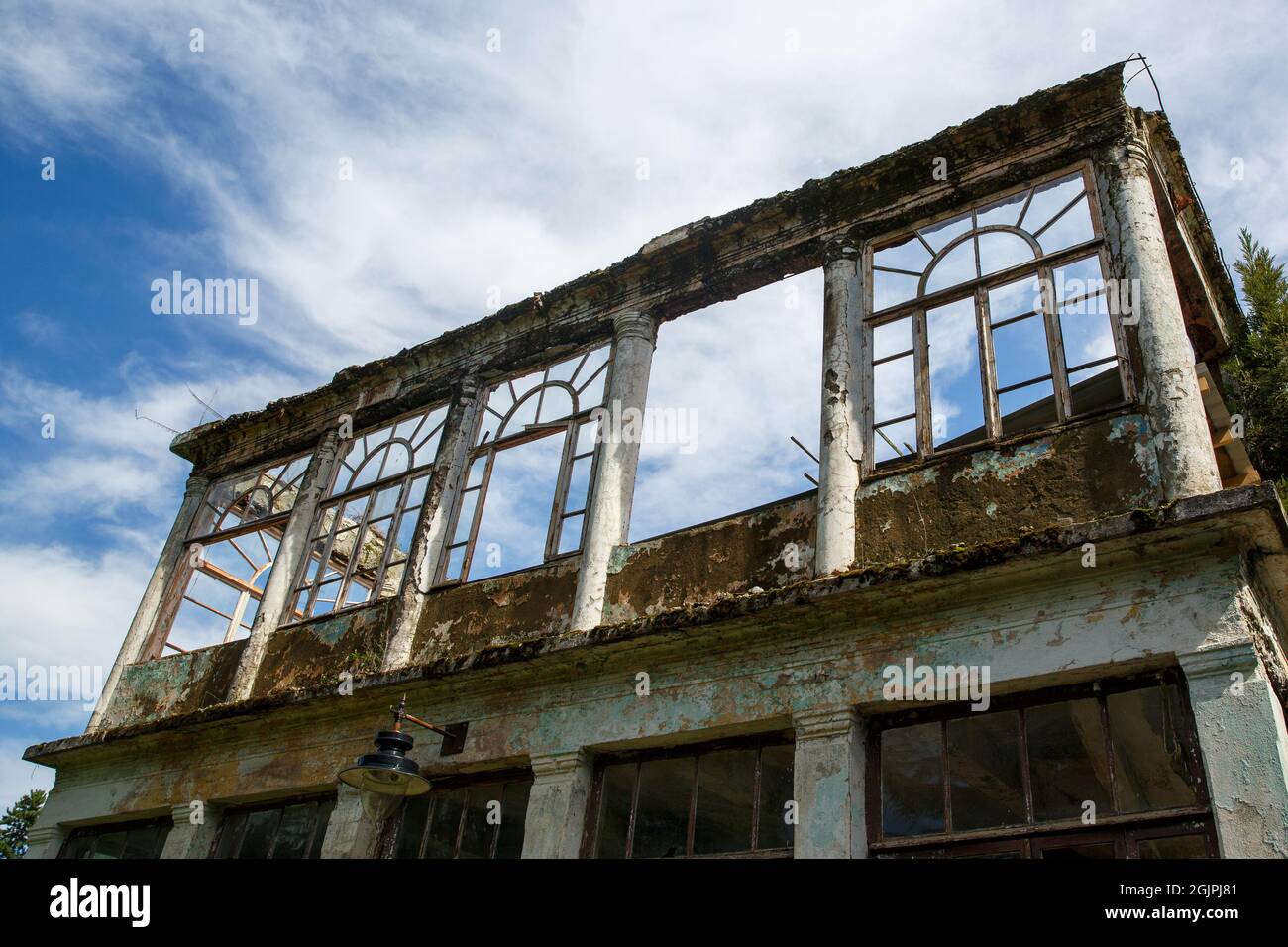 An old abandoned building with no windows or a roof. Blue sky Stock ...