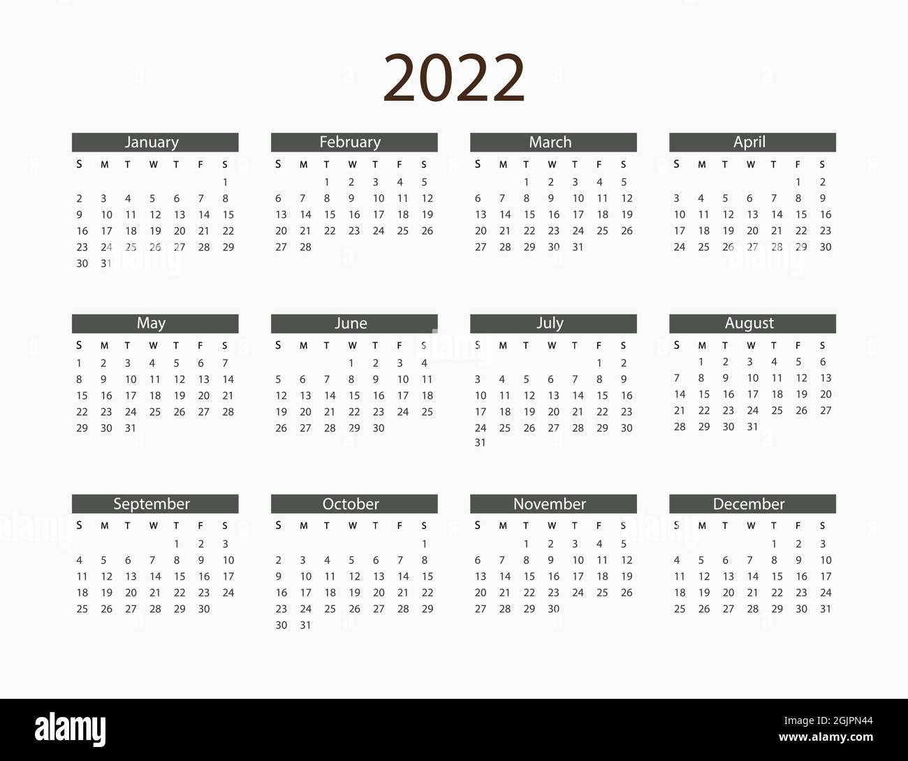 2022 year, calendar. Vector illustration Weeks start Stock Vector Image ...