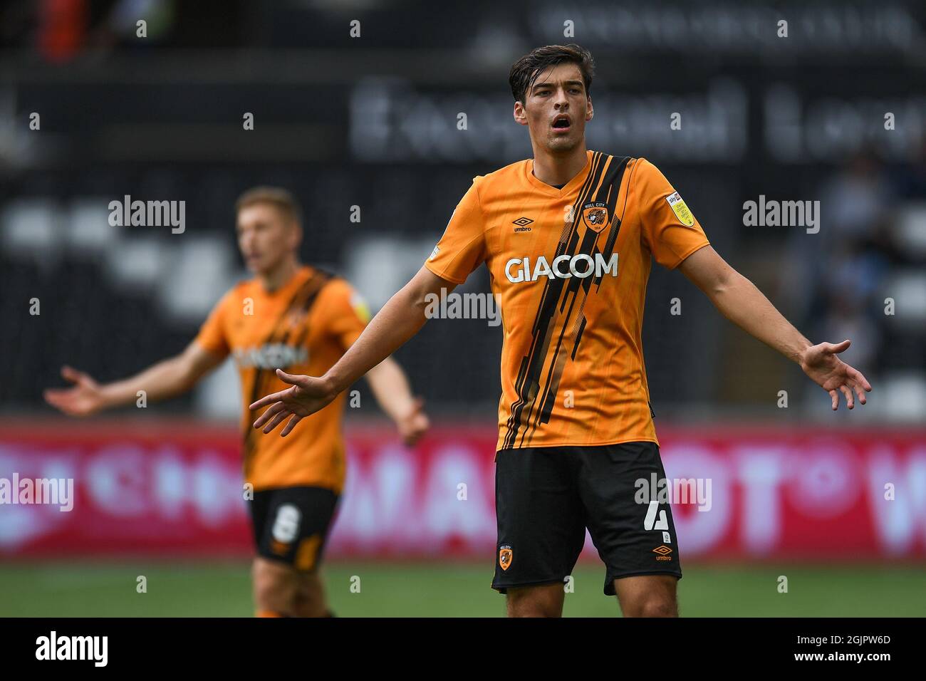 Jacob Greaves #4 of Hull City questions the referees decision Stock ...