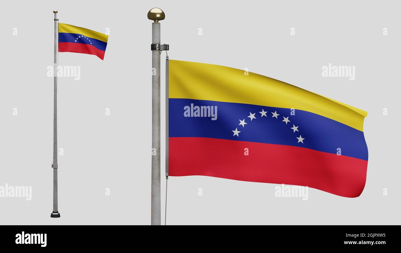 3D, Venezuelan flag waving on wind. Close up of Venezuela banner ...