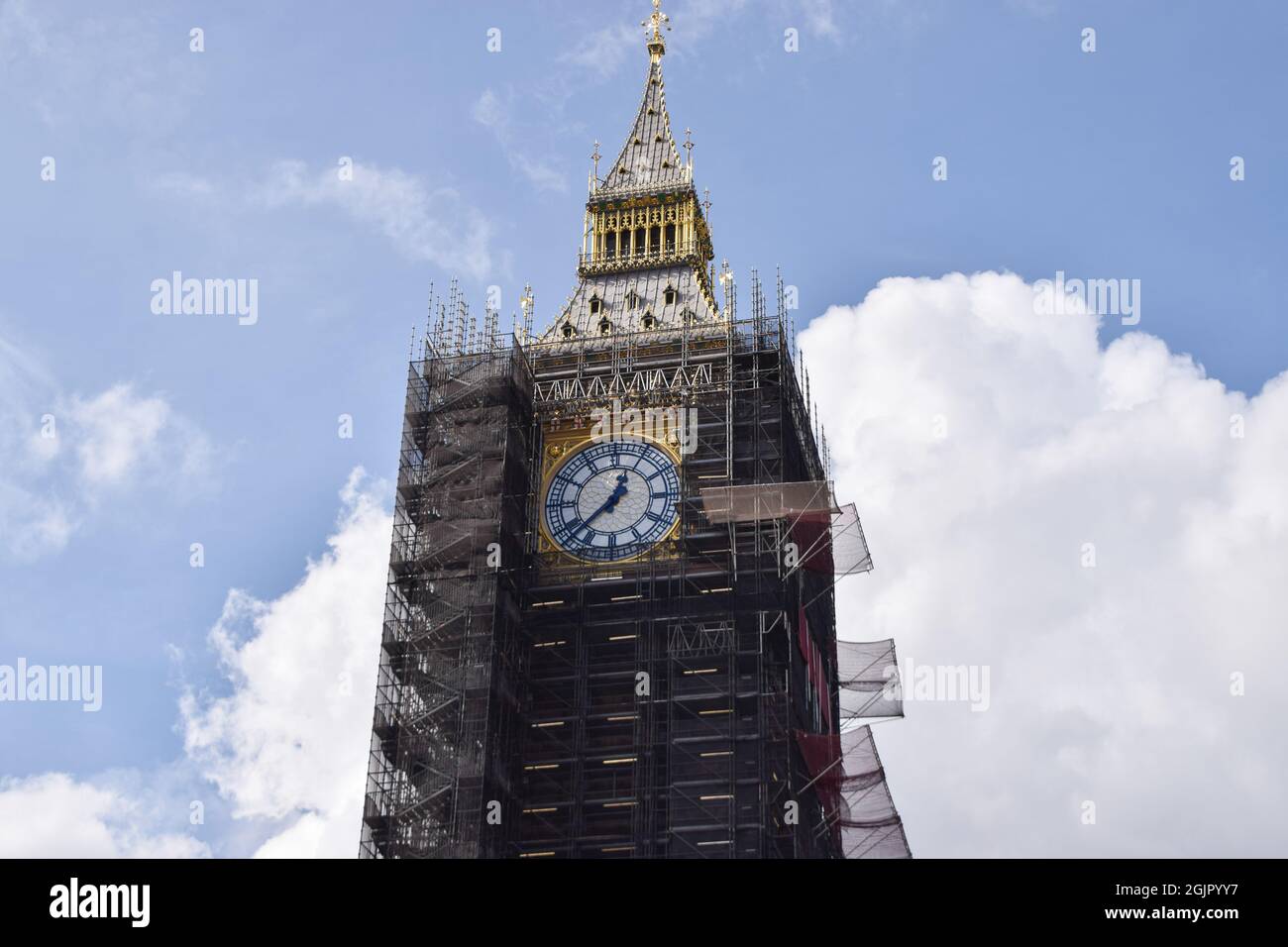 London, United Kingdom. 11th September 2021. Big Ben's renovated clock ...