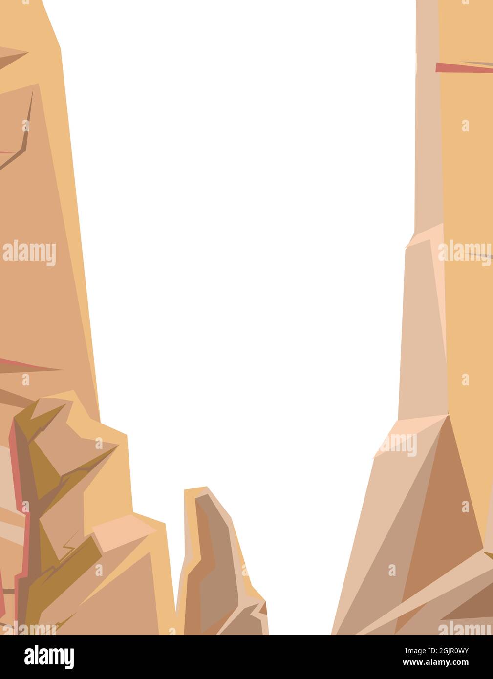 Rocky mountain gorge. Frame. Stone rocky landscape. High peaks and ...