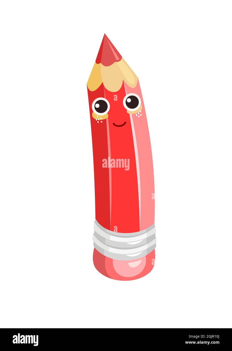 Red pencil with an eraser. Cheerful cute cartoon character. The object ...