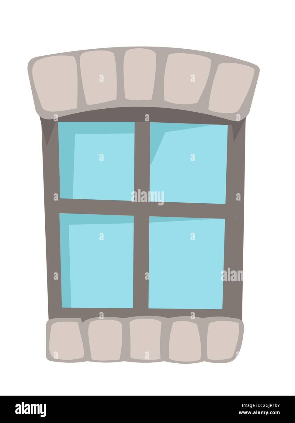 Arch window. Round top rectangular frame. Stone blocks. With a ...