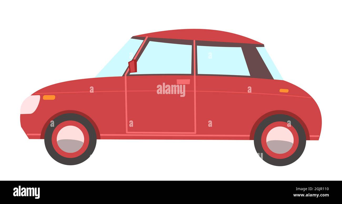 Car. Cartoon comic funny style. Side view. Beautiful red Automobile ...