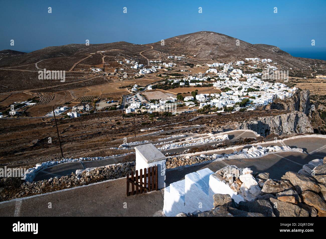 Winding pathway from Chora to Church of Panagia looking down Stock ...