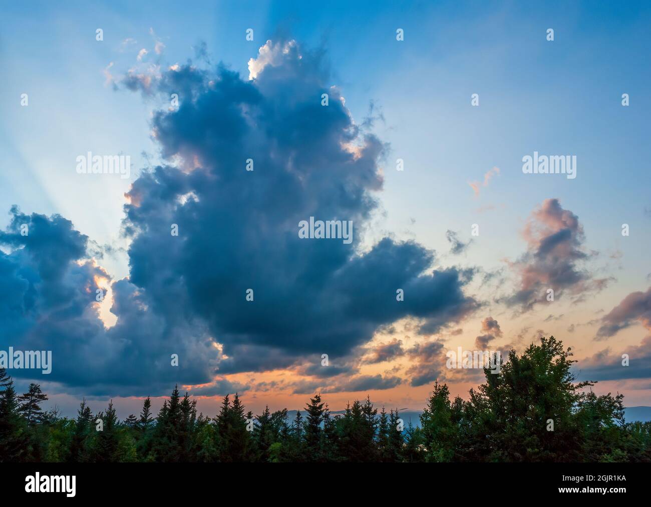 Sunset cloudscape over Rangeley Lake, ME, US. Stratocumulus castellanus ...
