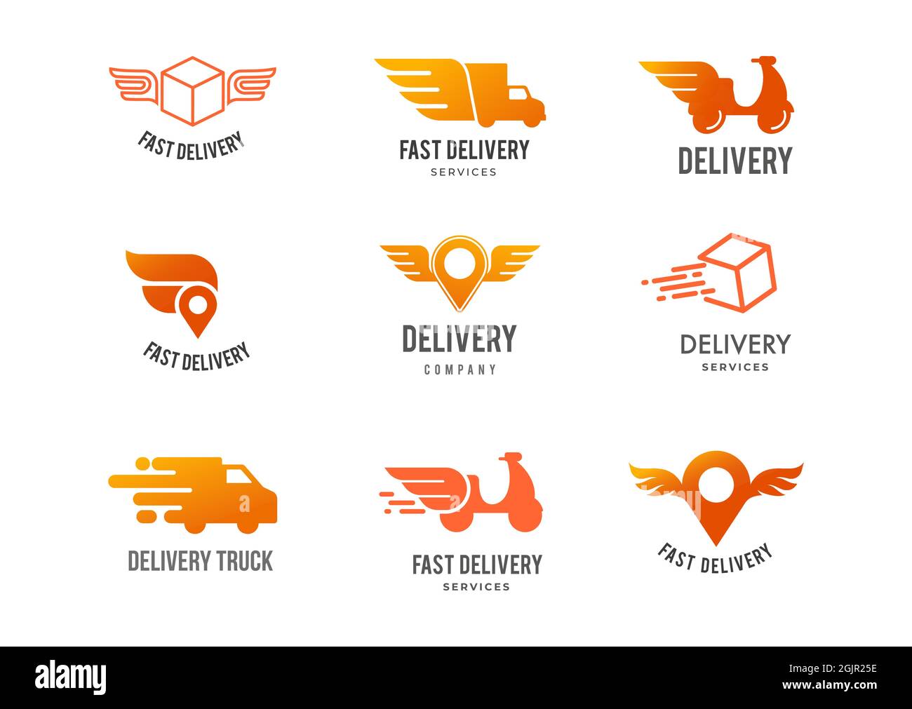 Blue delivery logos collection, set of emblems, symbols and icons. Fast ...