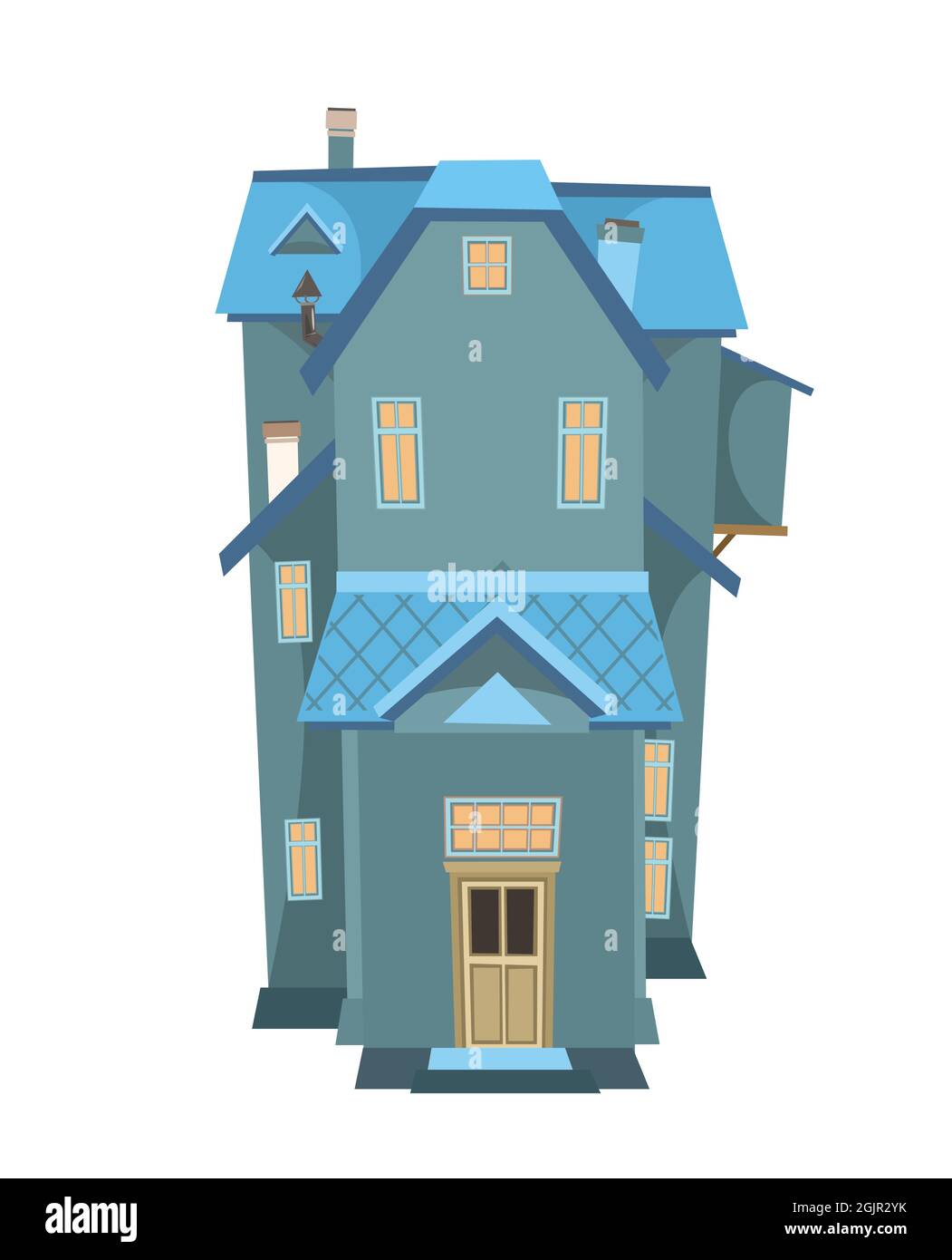 Simple tall cartoon house. Night twilight. Cozy rustic dwelling in a ...