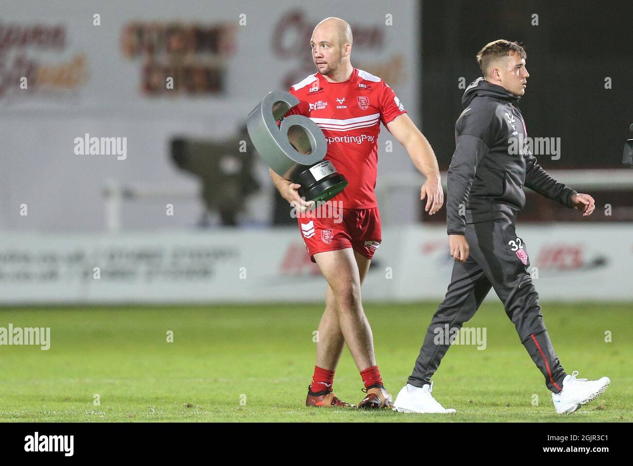 George King (16) of Hull KR with the Roger Millward trophy Stock Photo ...