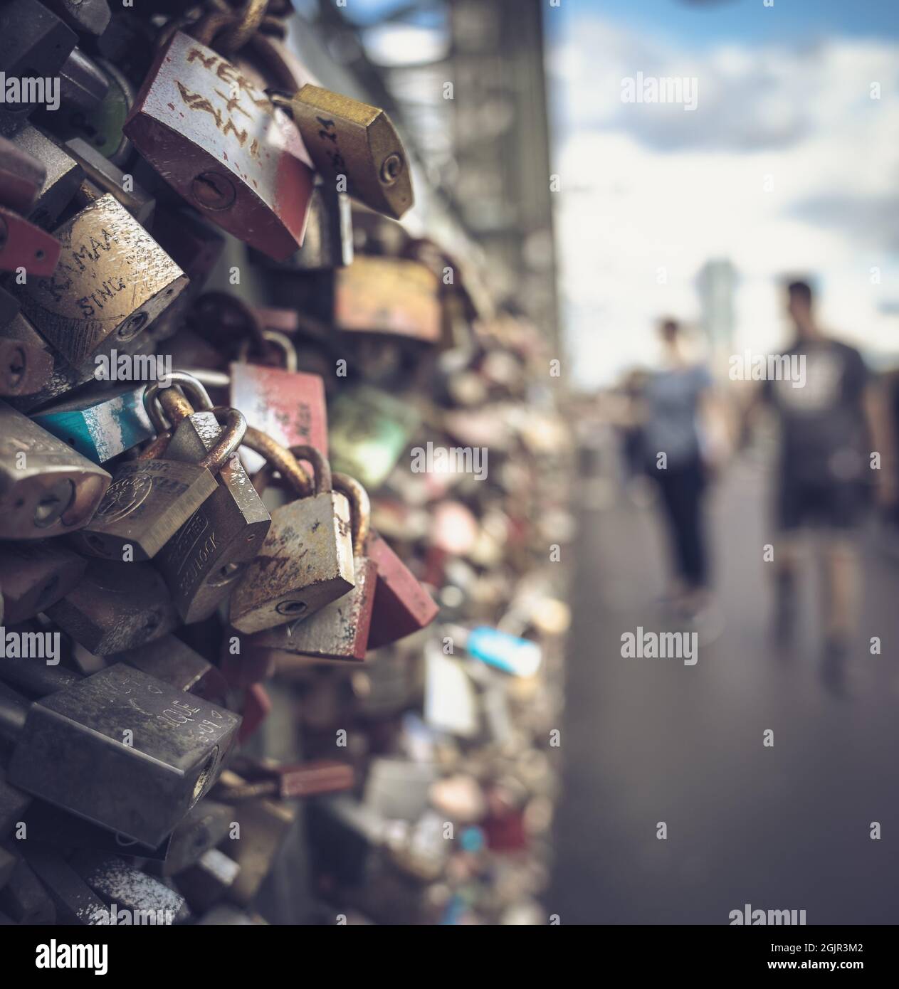 Closeup shot of locks with names on it Stock Photo - Alamy