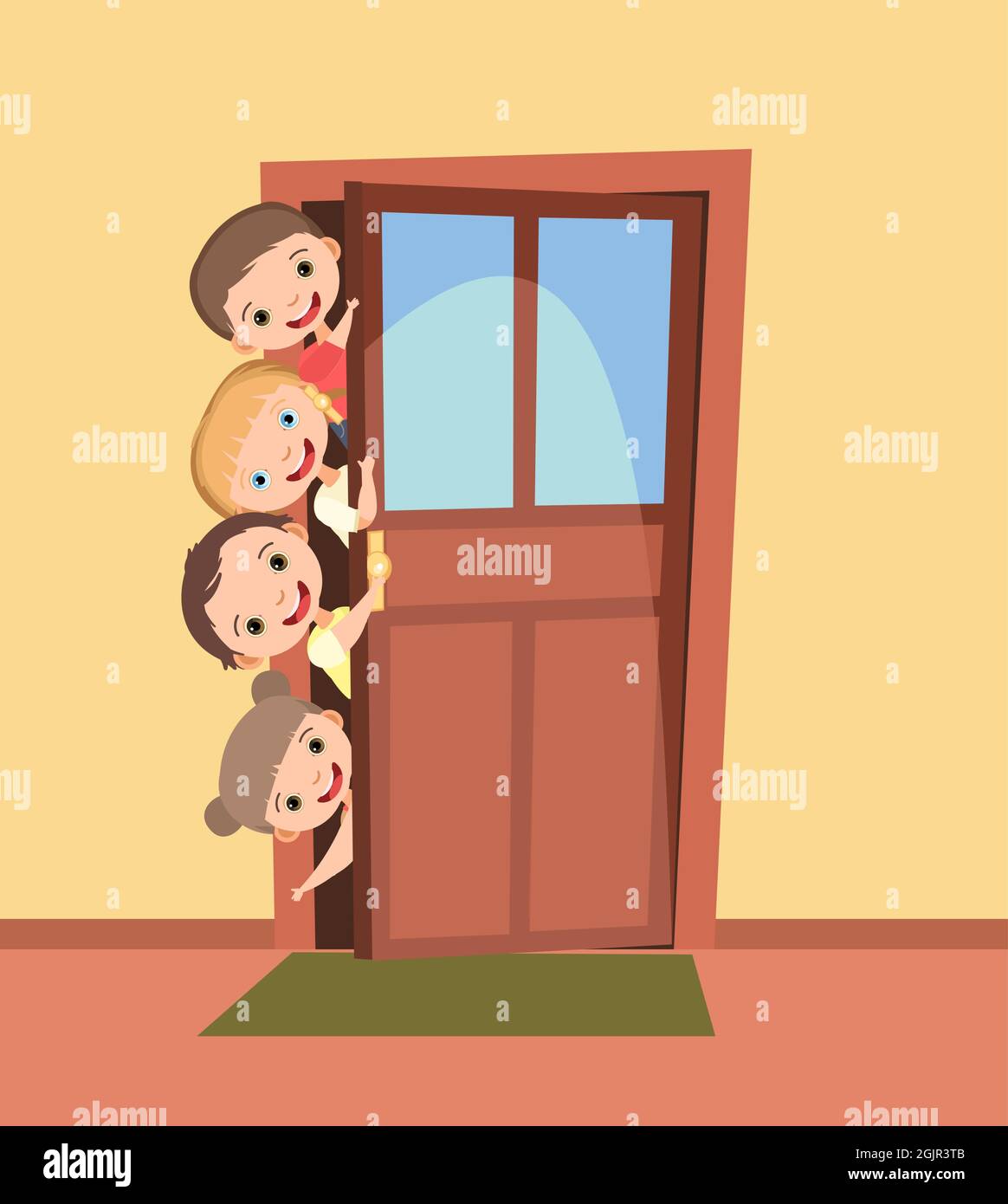 Child Opening Door Clipart
