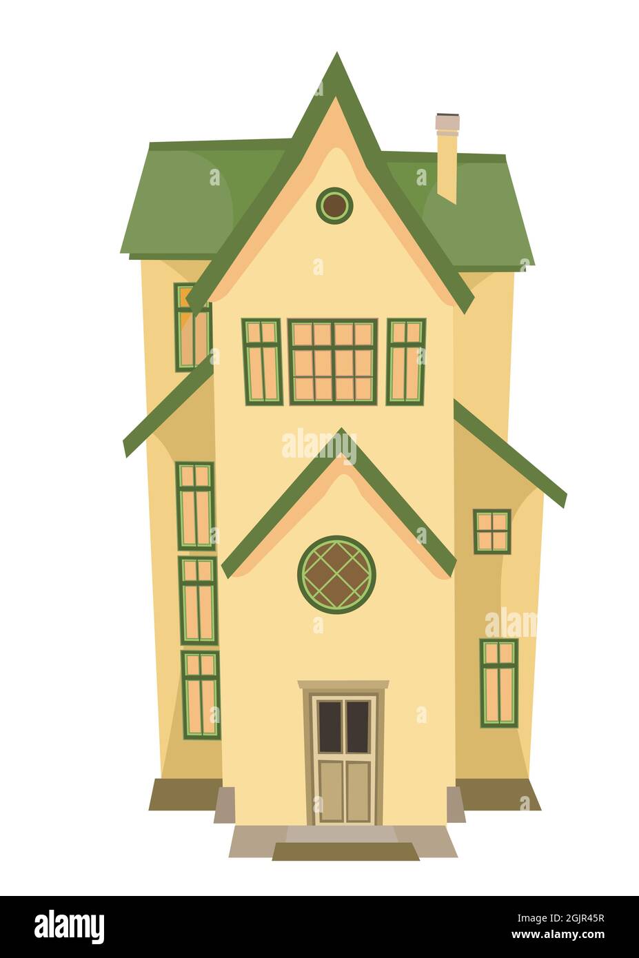The house is simple cartoon. Cozy narrow rural dwelling in a ...