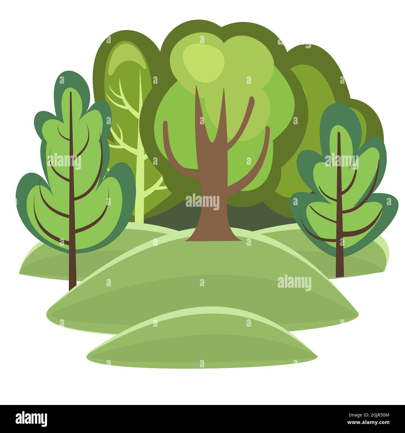 Flat forest. Illustration in a simple symbolic style. Funny green ...