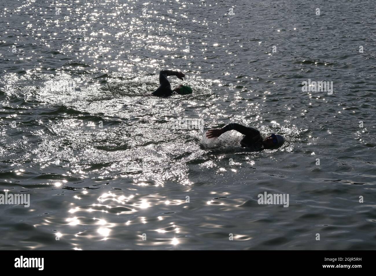 Open water swimmers in Llanelli's North Dock (now a leisure facility ...