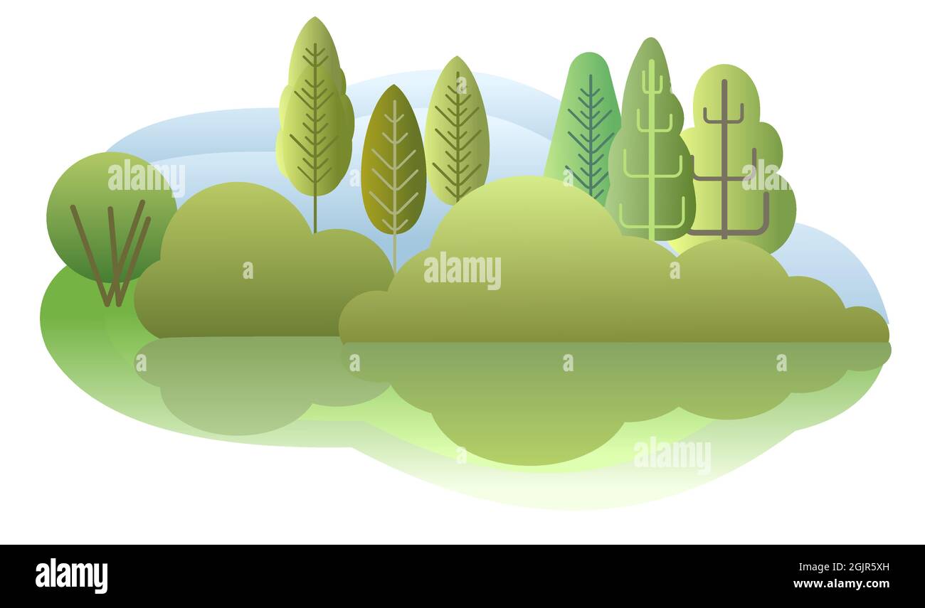 Forest landscape. Flat style symbolic illustration. Summer forest with ...
