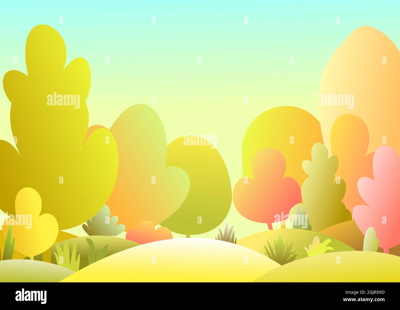 Flat autumn forest. landscape with trees. Illustration in a simple ...