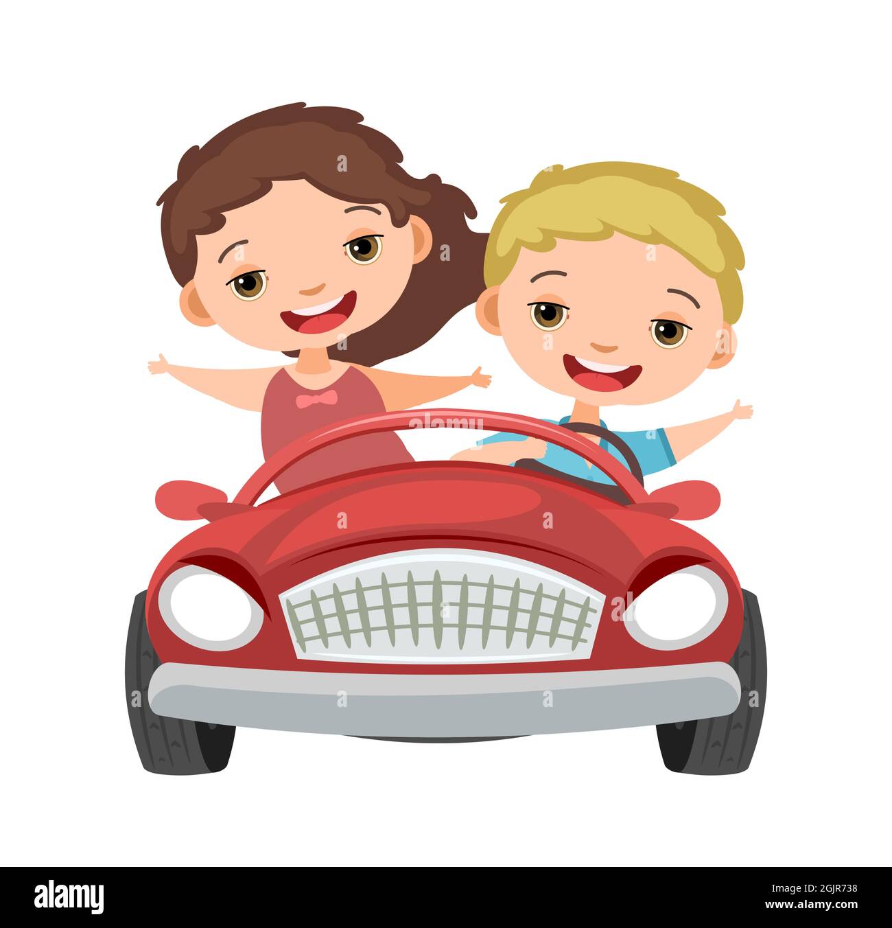 Kids drives a car. Red childrens automobile. Toy vehicle. With a motor ...