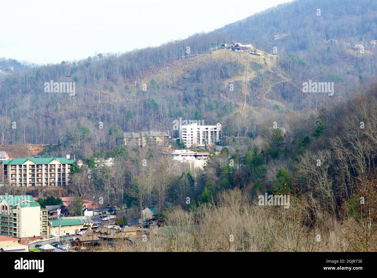 Gatlinburg, Tennessee, USA - December 29, 2018: View of downtown ...