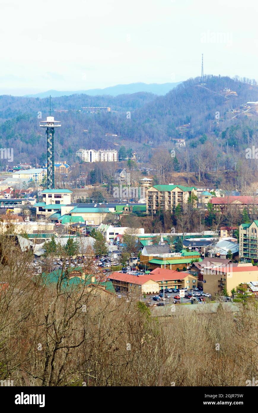 Gatlinburg, Tennessee, USA - December 29, 2018: View of downtown ...