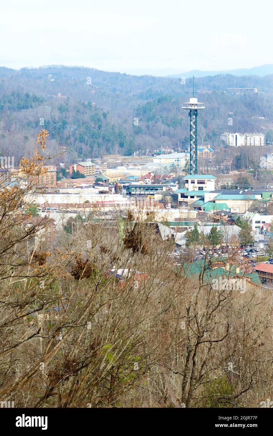 Gatlinburg, Tennessee, USA - December 29, 2018: View of downtown ...