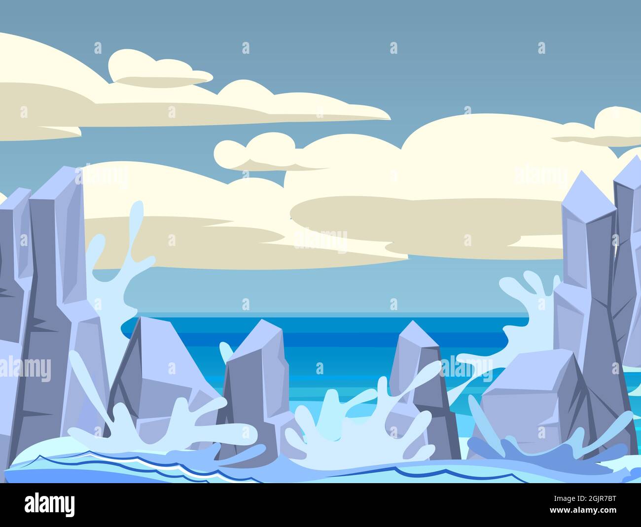 Rocks in the sea. Cloudy weather and storm. Cliffs in the ocean water ...