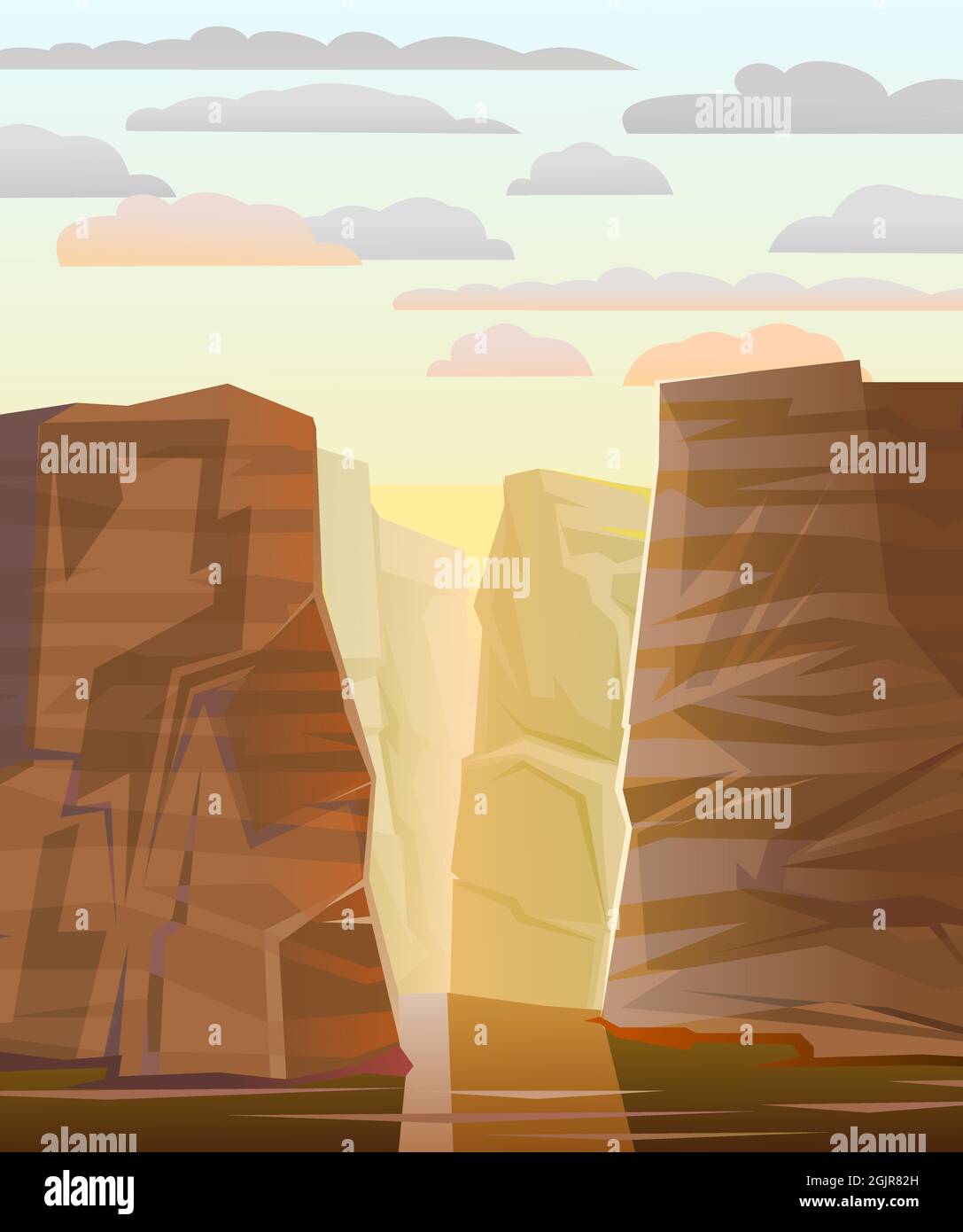 Rocky mountain gorge. Stone rocky landscape. River with reflection ...