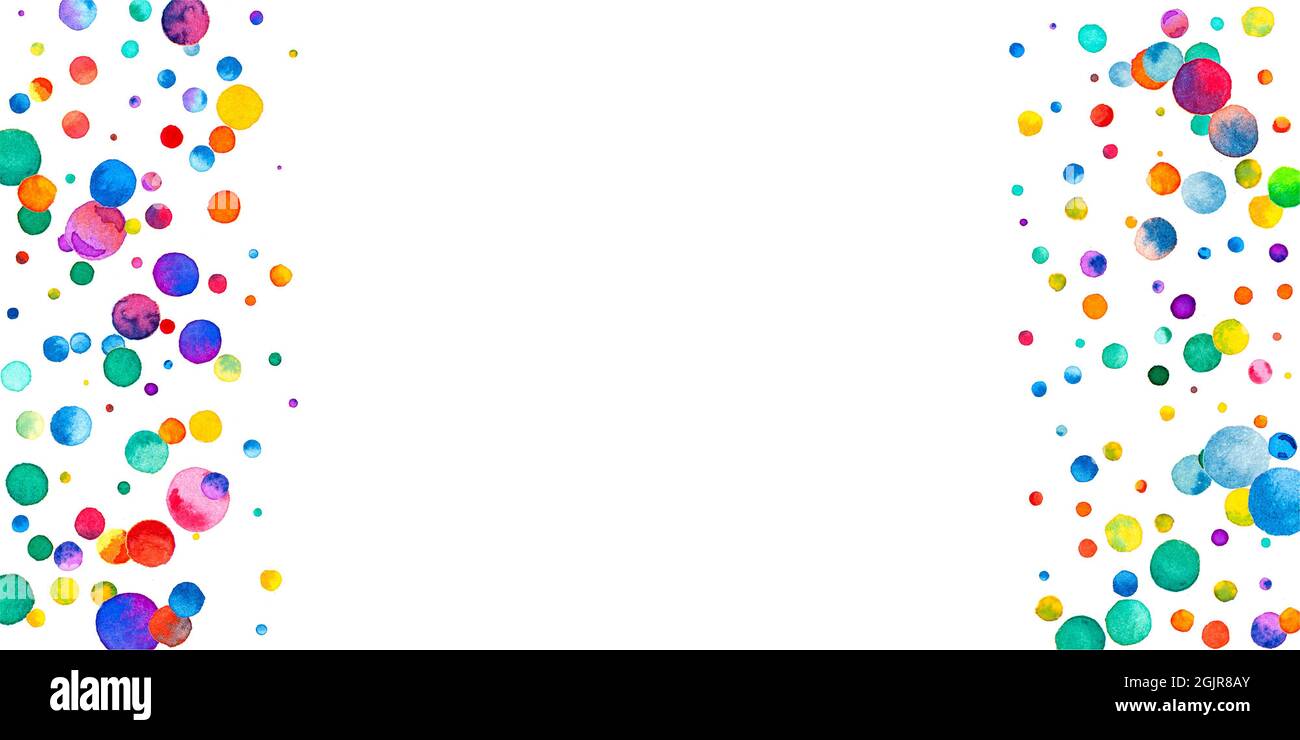 Watercolor confetti on white background. Adorable rainbow colored dots ...