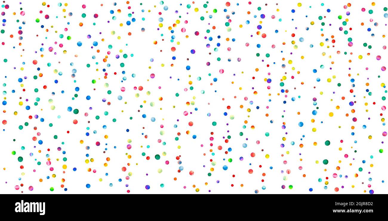 Watercolor confetti on white background. Alive rainbow colored dots ...