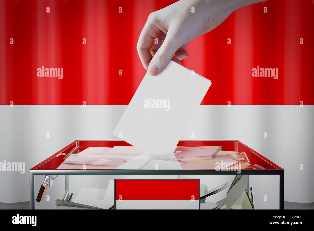 Hesse flag, hand dropping ballot card into a box - voting/ election in ...