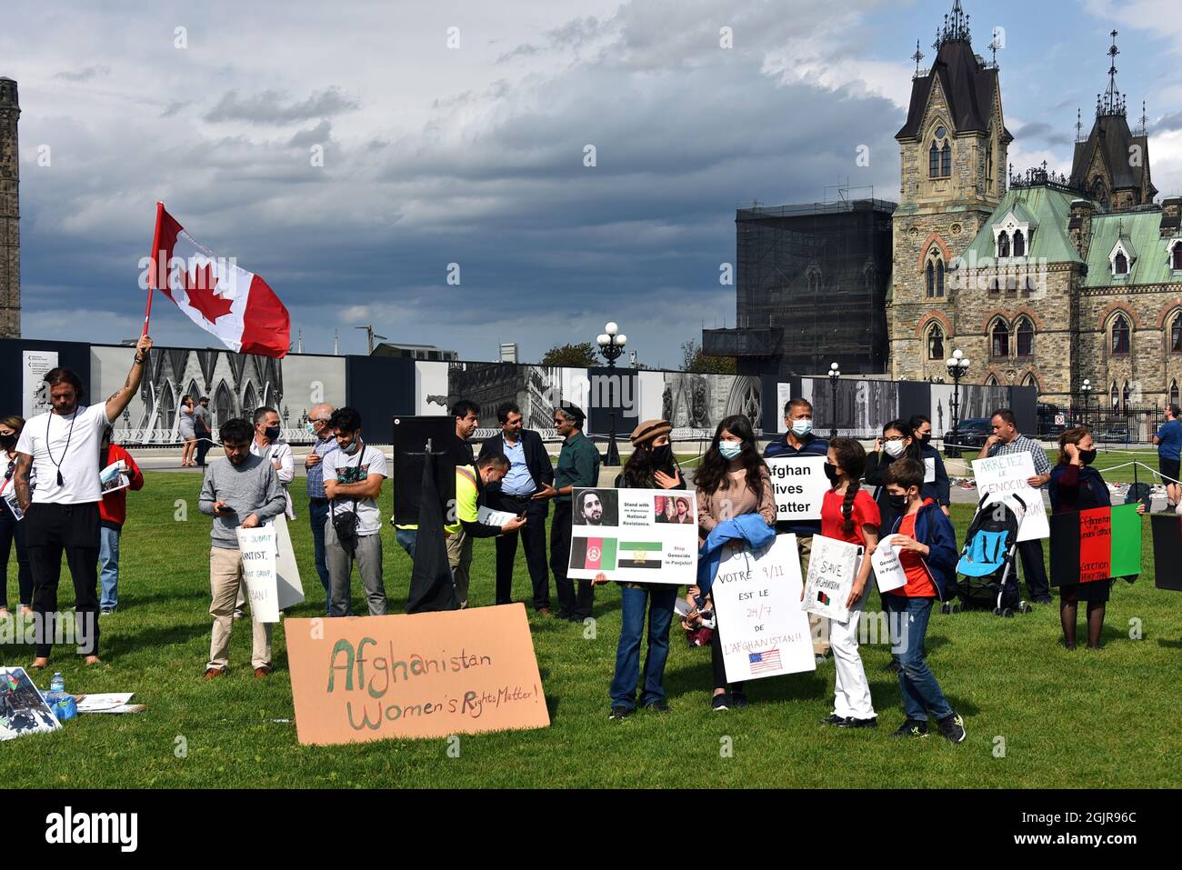 Ottawa, Canada - September 11, 2021: A crowd gathers on Parliament Hill ...