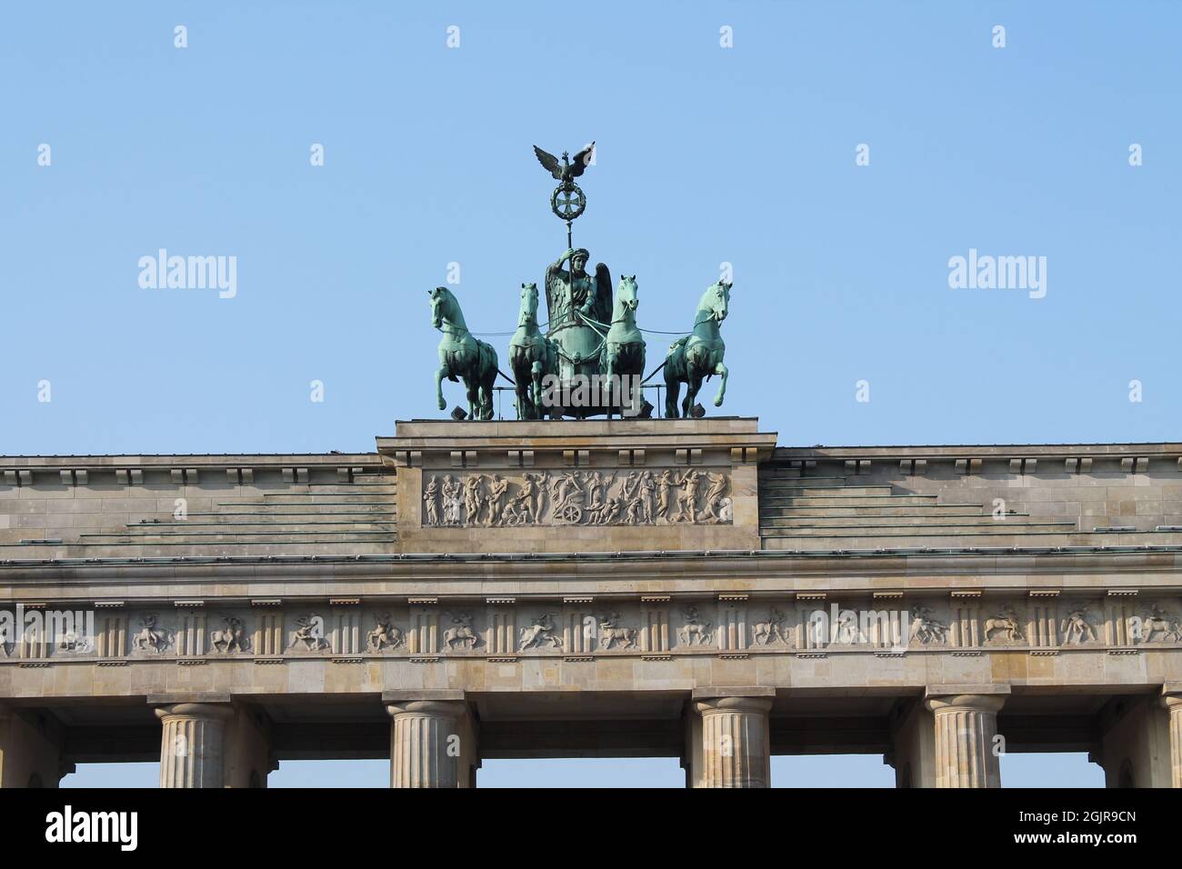 Closeup shot of a top part of a building Brandenburg Gate in Berlin ...