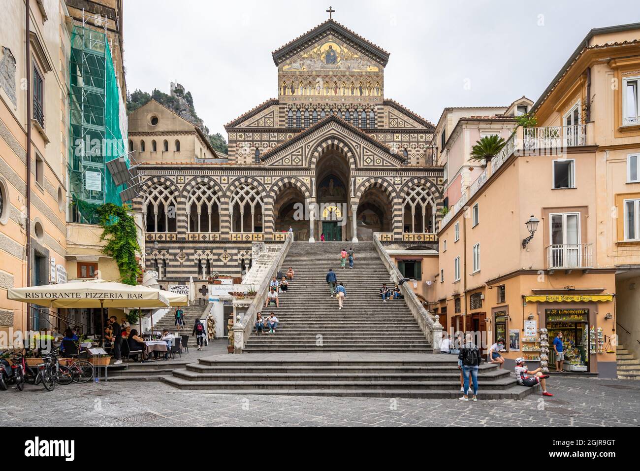 AMALFI, ITALY - Aug 25, 2021: The Amalfi cathedral on the main square ...