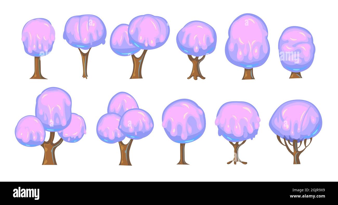 Set of fabulous sweet trees. For landscapes with purple caramel, ice ...