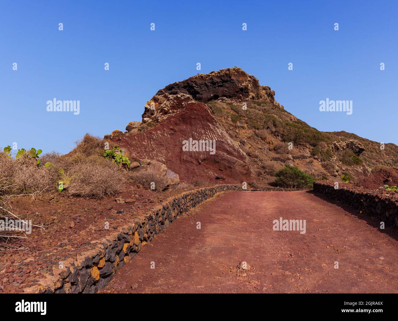 Path to the Volcano Monte Nero of Linosa. Characteristic country road ...