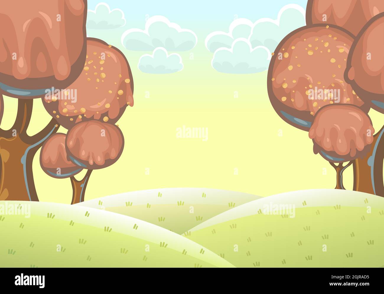 Chocolate trees landscape. Fairy tale garden. Summer fantasy scene ...