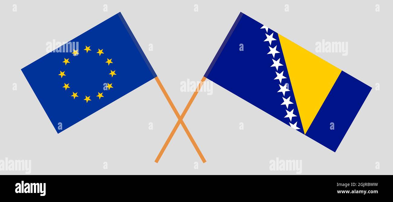 Crossed flags of the EU and Bosnia and Herzegovina. Official colors ...