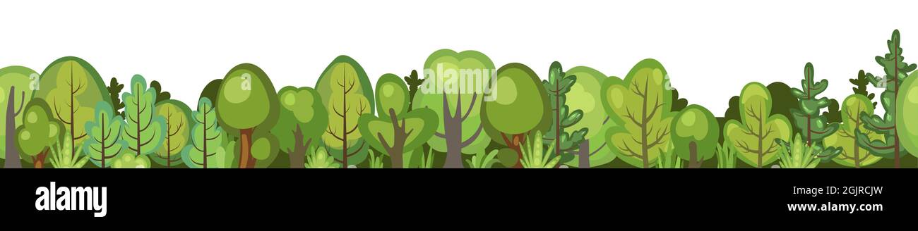 Flat forest. Horizontal seamless composition. Cartoon style. Funny ...