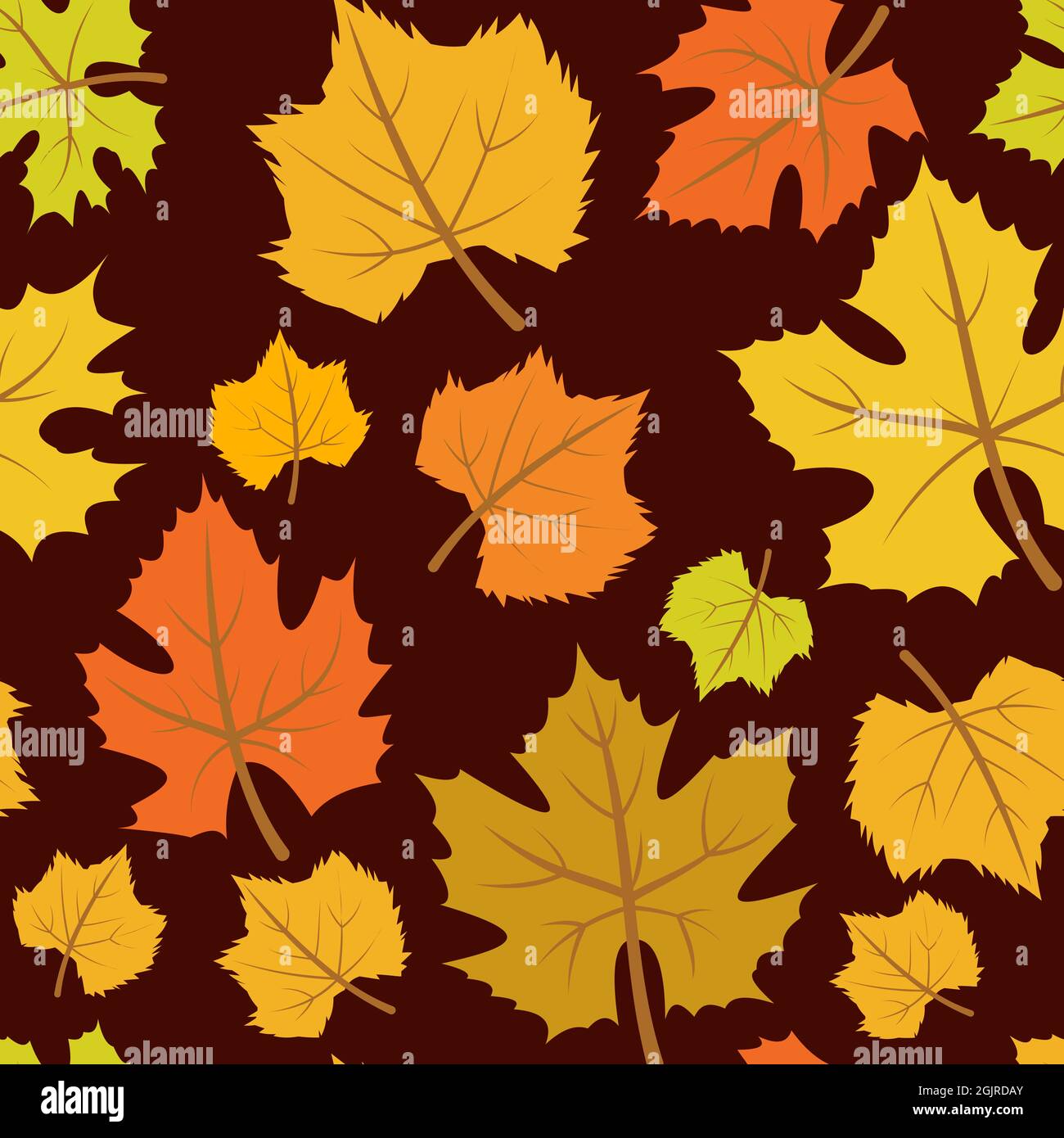 Orange Foliage. Seamless pattern with maple leaves. Autumn dark background. Vegetable ...