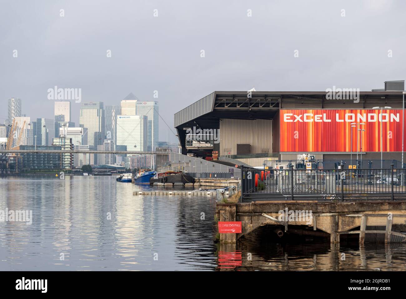 Office towers of London's financial district behind the ExCel London ...