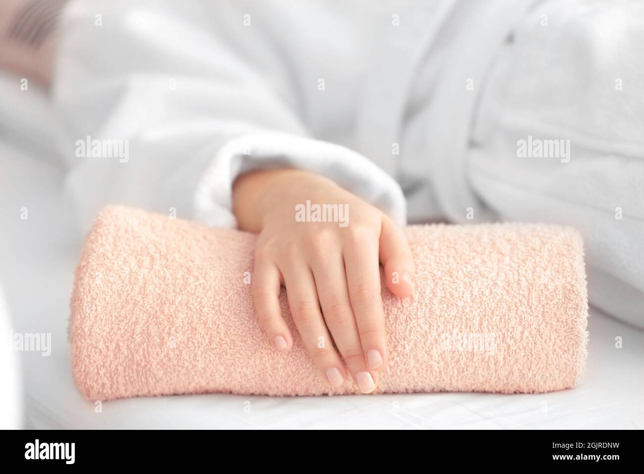 Hand of beautiful young woman in spa salon Stock Photo - Alamy