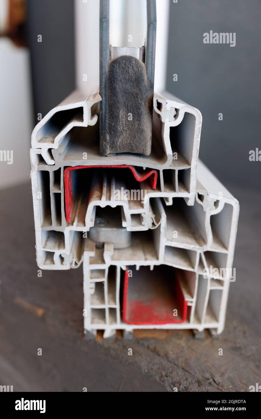 View of the inside of a window frame cut away, to improve the thermal ...