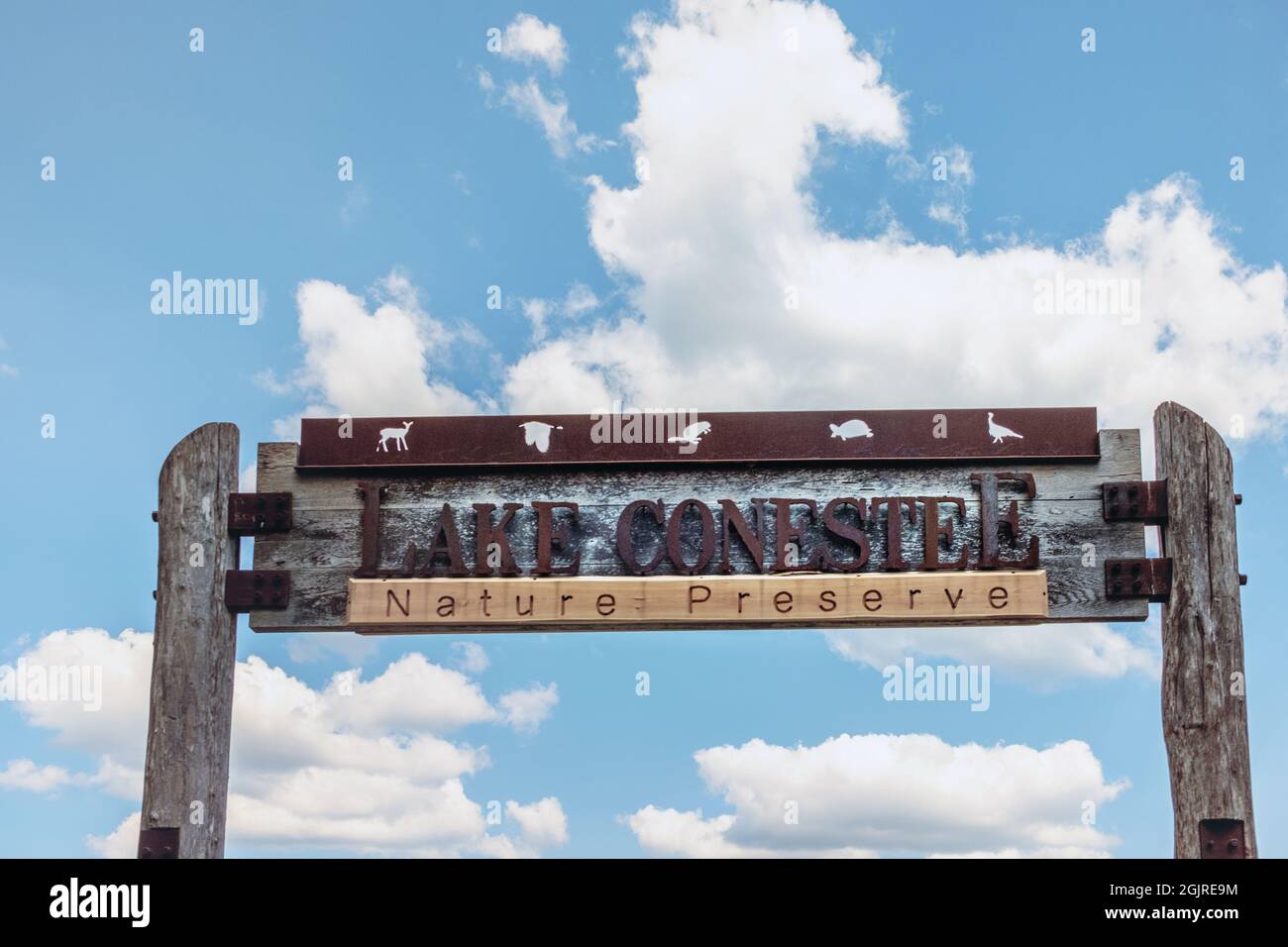 The entrance sign of Lake Conestee Nature Preserve & Recreational Park ...