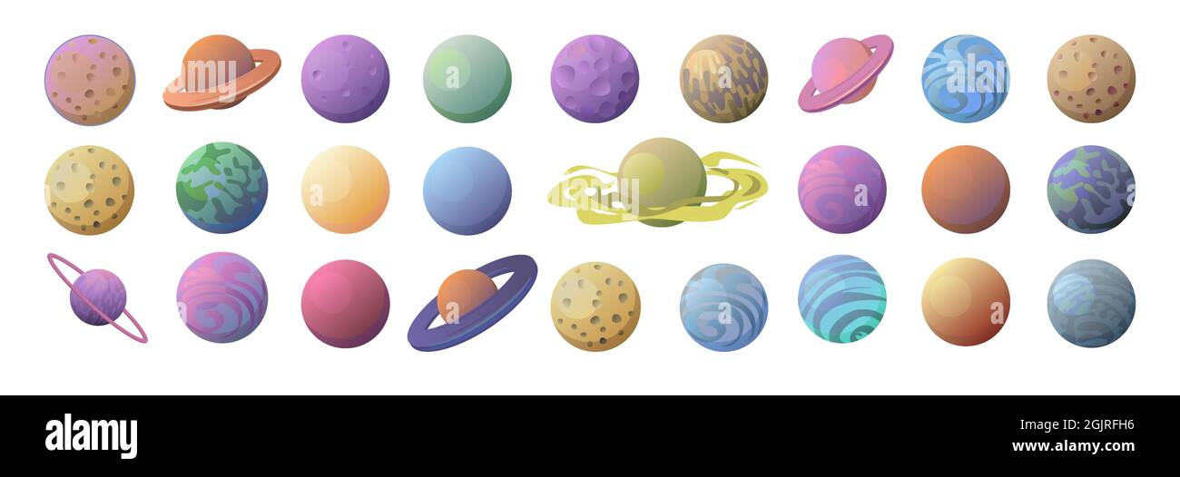 Set of space planets. Large collection of objects. Isolated on white ...